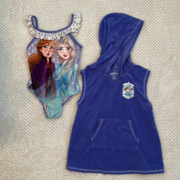 Disney | Swim | 4t Frozen Elsa Anna One Piece Ruffle Swimsuit W Hooded ...
